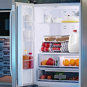 Sorbus Soda Can Organizer for Refrigerator & Egg Holder for Fridge Set, 2 Stackable Can Holder Dispenser Holds 12 Cans Each & 2 Egg Holders with Lid holds 14 eggs for Fridge, Pantry, Freezer, BPA-Free