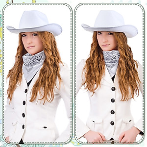 Coume 12 Pcs Adult Cowboy Hat for Women and Men Western Cowgirl Hats with Adjustable Drawstring and Cowboy Party Paisley Bandana(White), One Size