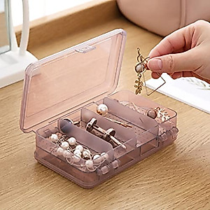 AEIOFU Jewelry Organizer Box Clear Plastic Dividers Crafts Storage Tool Transparent Brown Grids Storage Box Plastic Jewelry Box Nail Art Storage Box.
