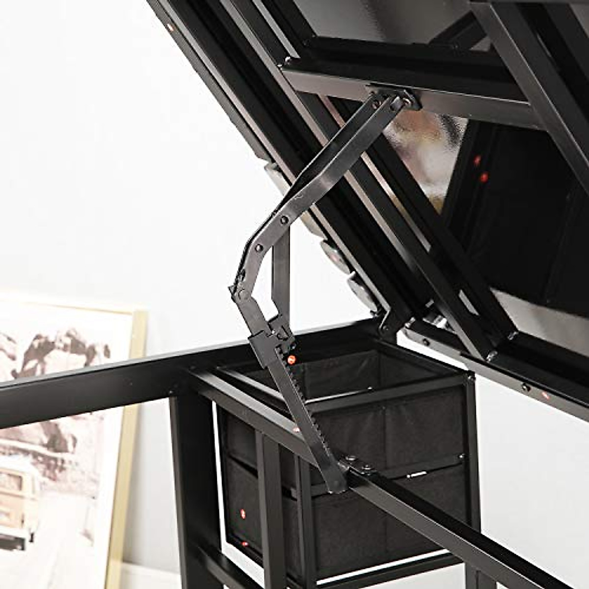 sogesfurniture Adjustable Glass Drafting Table, Versatile Art Craft Station Study Table, Tabletop Adjustable Art/Craft Desk with 4 Rolling Wheels and Slide Drawers for Home Office, Black