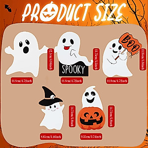 5 Pcs Halloween Wooden Decor Cute Ghost Halloween Tiered Tray Decorations Set Mini Ghost Kit Pumpkin Blocks for Indoor, Desk, Fireplace, Kitchen, Shelf Display, Table