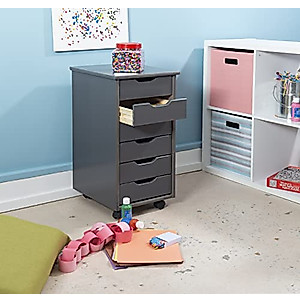 Linon Home Decor Products Corinne Six Drawer Storage, Grey Rolling Cart