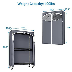 VIPEK R2C Plus Heavy Duty Rolling Garment Rack with Cover Adjustable Clothing Rack for Hanging Clothes Portable Closets with Double Rods, Wardrobe on Wheels, Black Rack with Grey Clear Window Cover