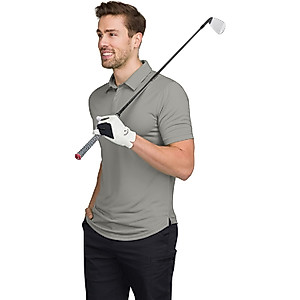 Men’s Polo Golf Shirt with Round Hem - Dry Fit 4-Way Stretch Fabric, Moisture Wicking, Anti-Odor & UPF50+. Side Split Hems Charcoal