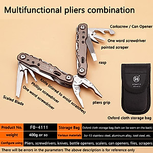 Aolacow Multi-Tool Knife Pliers Knife Saw Kit Survival Folding Multi-Tool with Screwdriver Bit Set Outdoor Fishing Camping Accessories Emergency Multifunction (14pcsFO-4111)