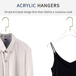 Besser Acrylic Clear Hangers 15 Pack Gold Acrylic Hangers Premium Quality Crystal Clear Hangers with Gold Hooks Luxury Dress Suit Hangers（Flat Hook）