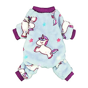 Fitwarm Unicorn Pet Clothes for Dog Pajamas Coat Cat PJS Jumpsuit Soft Velvet Purple Large