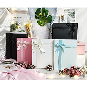 MYGOGOART Large Black Gift Box 13 x 10 x 5 Inches with Lid, Ribbon Bow, Shredded Raffia Paper Fill, Greeting Card and Envelope for Wedding Birthday Valentines Bridal Gifts (1 pack, Black)