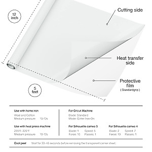 Xinart White Iron On Vinyl,12"x8ft White Htv for Christmas Pattern Shirts, White Heat Transfer Vinyl for Cricut Maker Joy Matte White Htv Vinyl Roll Everyday Easy to Weed ,X8001