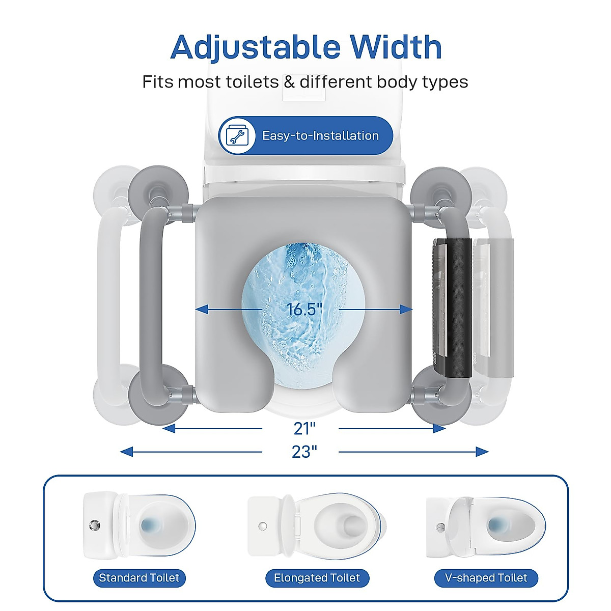 Jofulity Raised Toilet Seat with Handles Open-Front Design, Adjustable Height & Width 440lbs Toilet Seat Riser for Seniors, Elevated Toilet Seat for Elderly Handicap Surgery Pregnant, Toilet Bath Bed