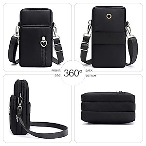 YICHEEY Nylon Cell Phone Purse Wallet Small Crossbody Phone Bag Pouch with Wrist Strap & Adjustable Shoulder Straps (Black)