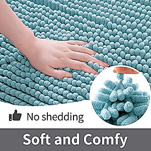 FRESHMINT Chenille Bathroom Rugs Non-Slip Bath Mat 24”x16.5“, Washable Soft Shower Mat, for Bathroom Floor & Tub Fluffy Shag Bath Rugs, Durable Thick Water Absorbent Microfiber Shower Rugs, Blue