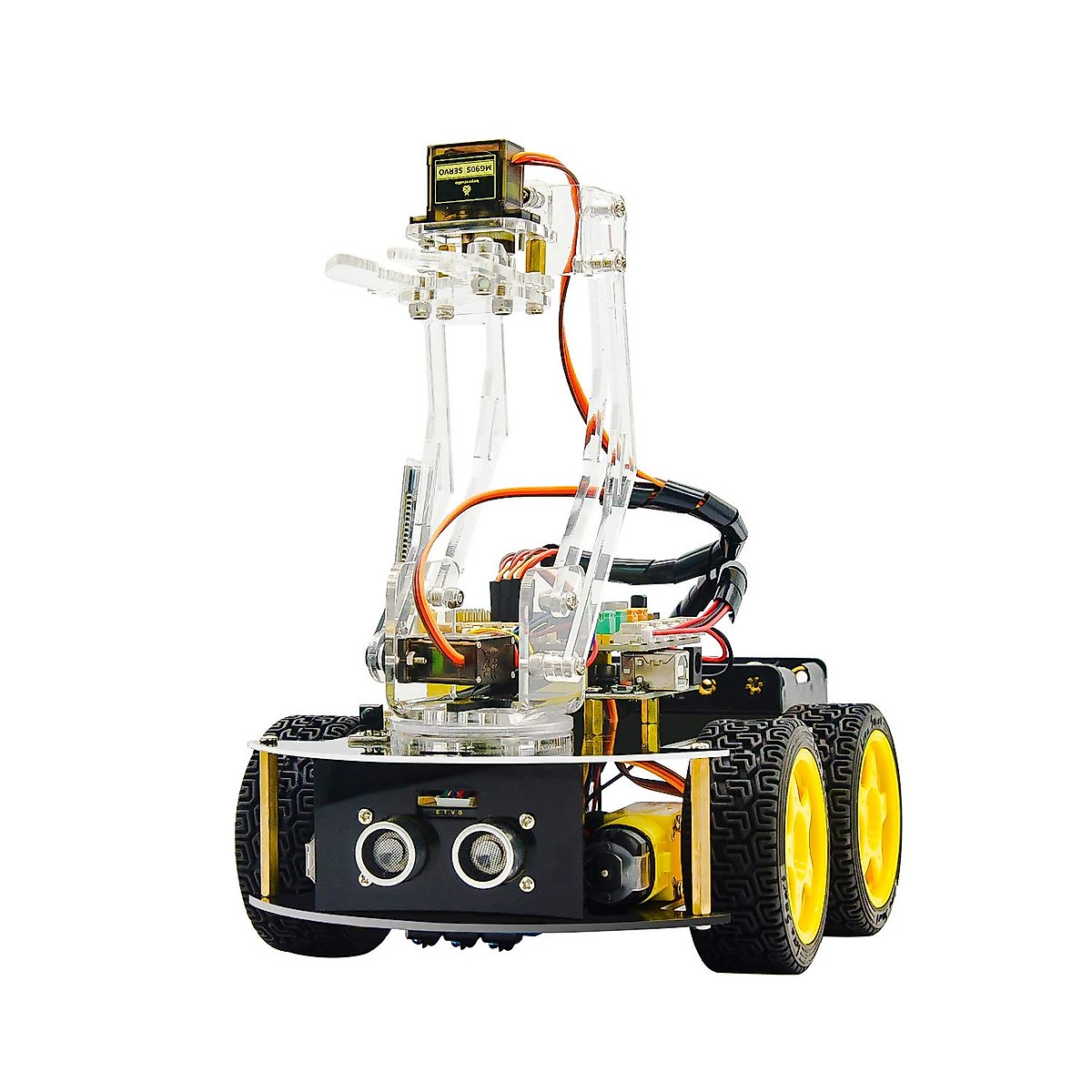 KEYESTUDIO 4WD Bluetooth Smart Car Robot Arm Building Starter Kit for Arduino ，for Uno R3 Programmable Robotics Coding Kit DIY Set for Student Adults 15+