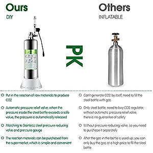 ZRDR Co2 Generator System 2L with Pressure Gauge Automatic Pressure Relief Valve Bubble Counter for Aquarium Plants，Stable Output Sent Steel Bottle Base