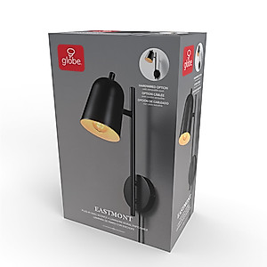 Globe Electric 65000049 1-Light Plug-in or Hardwire Wall Sconce, Matte Black, Pivoting Shade, Black Braided Fabric Designer Cord, E26 Base Socket, Home Décor, Wall Lighting, Home Improvement