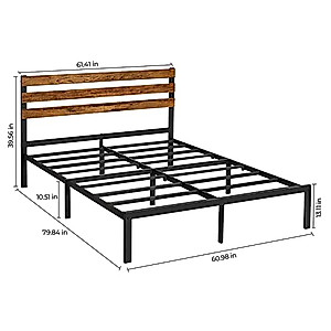 GreenForest Queen Bed Frame with Wooden Headboard Platform Bed with Metal Support Slats NO-Noise Heavy Duty Bed Industrial Country Style with 9 Strong Legs No Need Box Spring, Queen