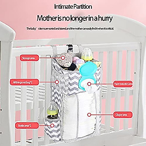 WSNM Hanging Diaper Organizer,Baby Bed Hanging Organizer,Nursery Organization Baby Diaper Holder, Diaper Stacker Storage for Crib, Playard, Changing Table or Wall with 2 Buckle straps (Gray)