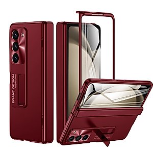for Samsung Galaxy Z Fold 5 Phone Case: Lightweight Sleek Stylish Phone Stand Case - Hinge Protection Slim Case with Screen Protector Phone Cover for Samsung Z Fold 5 5G 2023 - Red