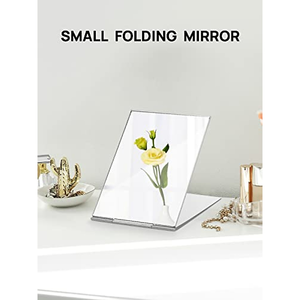 MIRRORNOVA Portable Folding Mirror, Ultra-Slim Durable Makeup Tabletop Mirror for Travel with Aluminum Shell, Large Size 6"