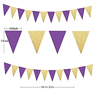 Graduation Party Decorations Purple Gold 2023 NYU/Purple Gold Birthday Party Decorations for Women/2pcs Triangle Bunting Banners for Women's 40th/50th Birthday Purple Gold Wedding Decorations