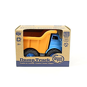 Green Toys Dump Truck, Blue/Orange - Pretend Play, Motor Skills, Kids Toy Vehicle. No BPA, phthalates, PVC. Dishwasher Safe, Recycled Plastic, Made in USA.,Gold/Blue, 10"X7.5"x6.75"