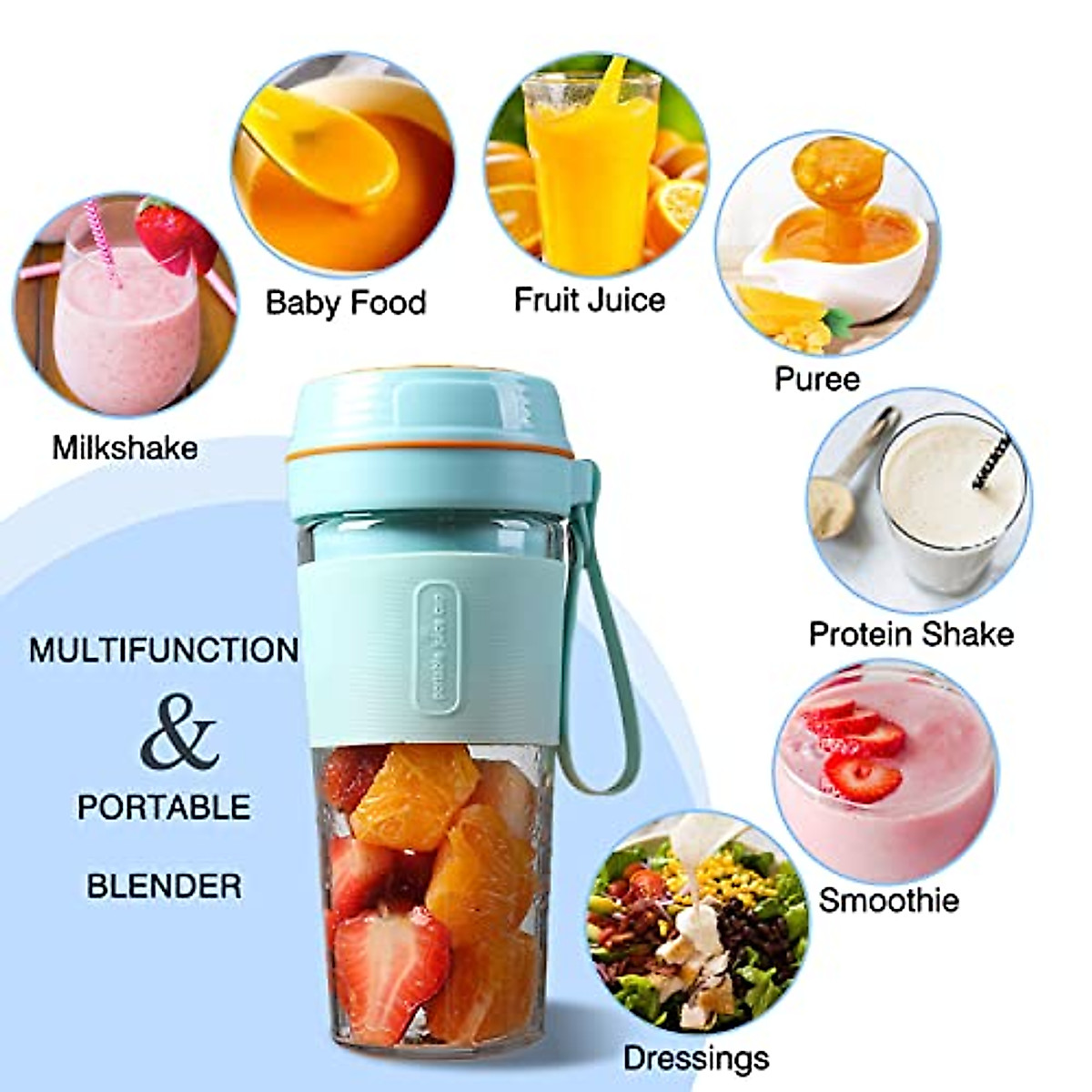 BLUWTE Portable Blender with Ice Cube Mold, USB Rechargeable Personal Blender …