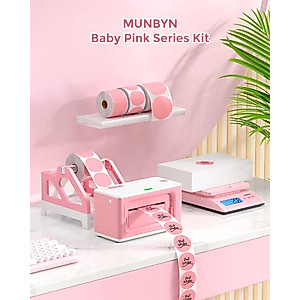 MUNBYN Pink Label Holder for Rolls and Fan-Fold Labels, Shipping Label Roll Holder for Desktop Label Printer Shipping Supplies Industrial Labels…