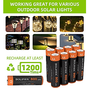 Kruta NiMH Rechargeable AA Batteries, 1.2V 800mAh Rechargeable AA Solar Batteries for Outdoor Solar Lights and Household Devices, Pre-Charged (AA Pack 8)