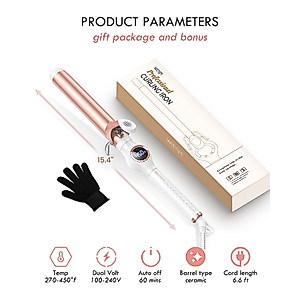 WEEYUM 1 1/4 Inch Curling Iron, Large Barrel Curling Wand for Hair, Ceramic Tourmaline Hair Curling Iron Double Voltage(100-240V)