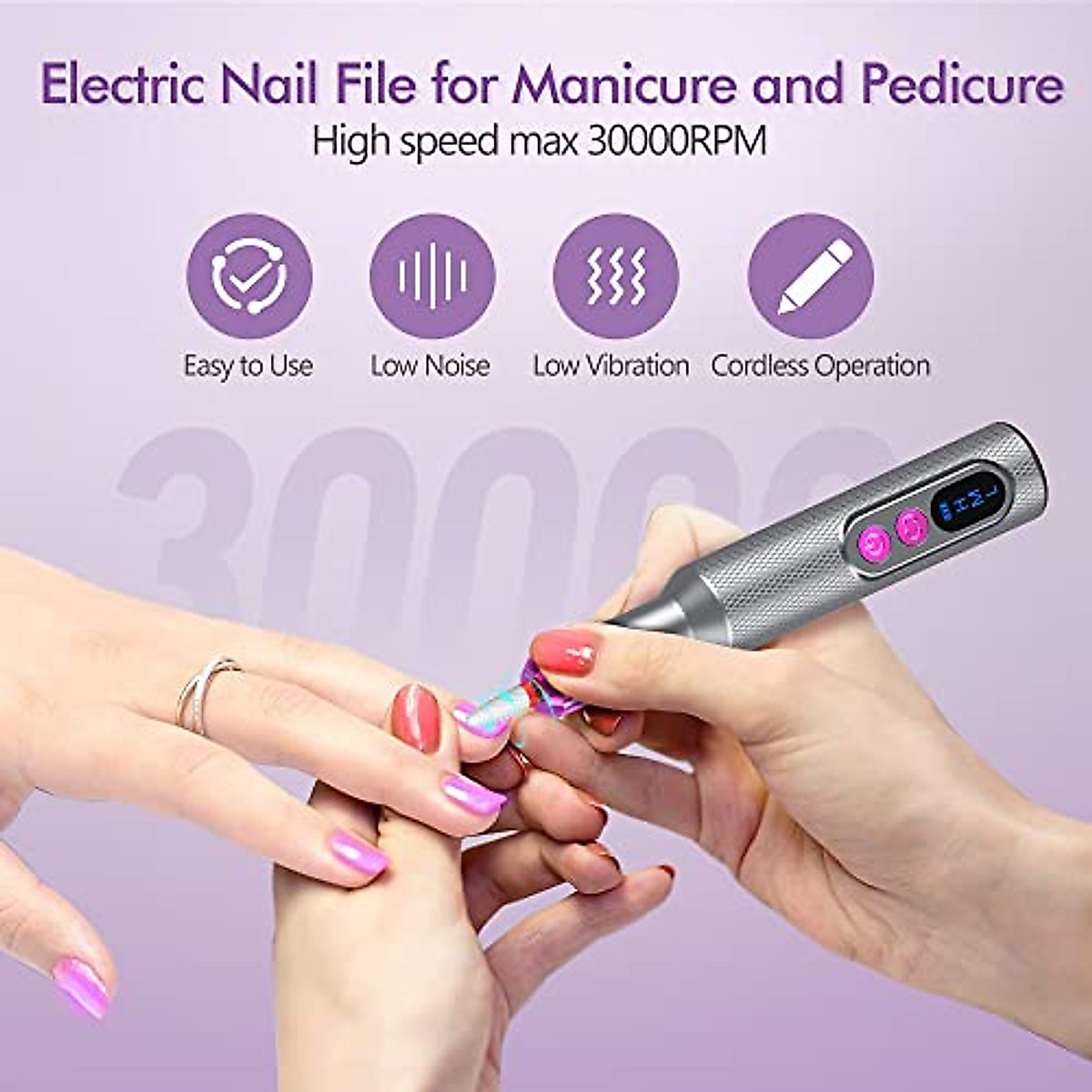 Nail Drill CANDWHIP, Cordless Electric Nail Drill Professional Efile Nail Drill Kit for Acrylic, Gel Nails, Manicure Pedicure Polishing Shape Tools Design for Home Salon Use Gray