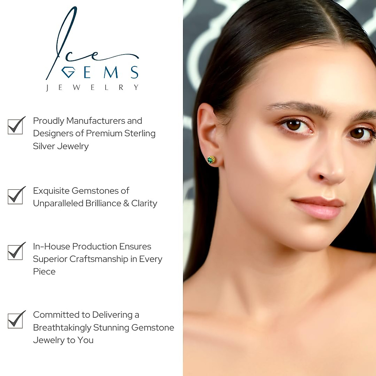 Yellow Gold Flashed Sterling Silver Simulated Emerald Crown Stud Earrings