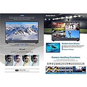 LILLIPUT 31.5" BM310-4KS-VBP Broadcast Monitor 4K/Full HD for Taking Photos & Making Movies with Multiple Signal inputs 3G SDI, HDMI, DVI and VGA –Quad View Split, 3D LUT, HDR with V Mount Plate