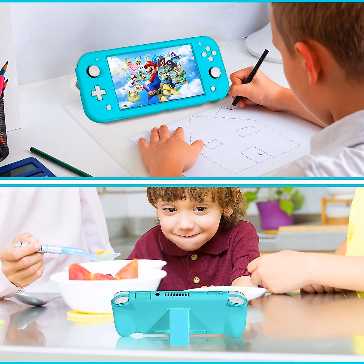 Accessories Kit for Nintendo Switch Lite - YOOWA Accessories Bundle with Carrying Case, Protective Cover case, 2-Pack Tempered Glass Screen Protector, Adjustable Play Stand, 6 Thumb Grips