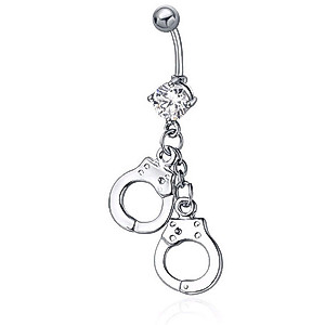 Lenacou Belly Button Rings 14G Surgical Steel Handcuffs CZ Dangle Navel Piercing Body Jewelry