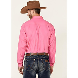 Cinch Men's Classic Fit Long Sleeve Button One Open Pocket Solid Basic Shirt, Pink, Large