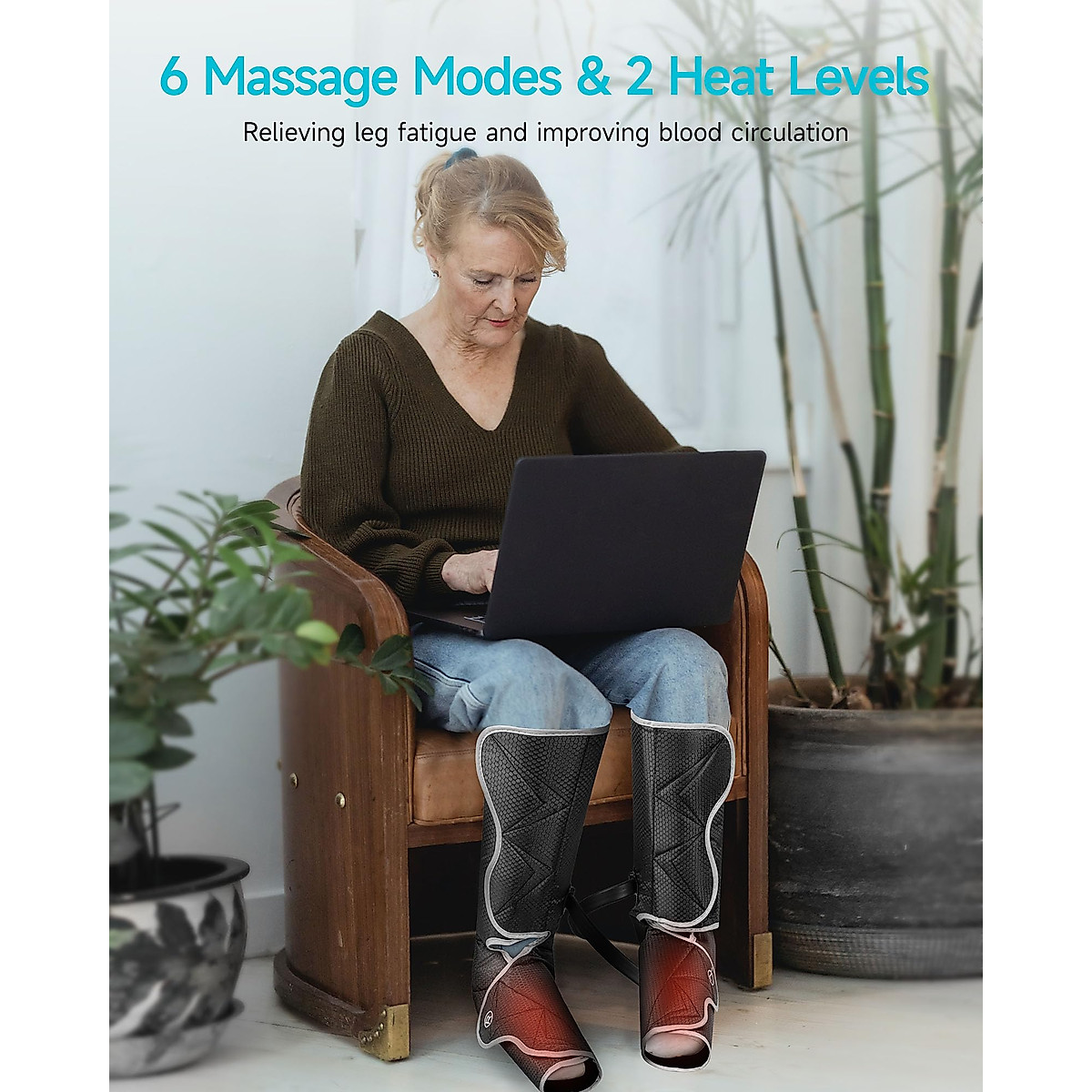 ALLJOY Leg and Foot Massager with Heat, Air Compression Leg Massager for Circulation and Pain Relief, Foot and Calf Massager 6 Modes 3 Intensities 2 Heating Levels Adjustable Massage Boots Best Gift