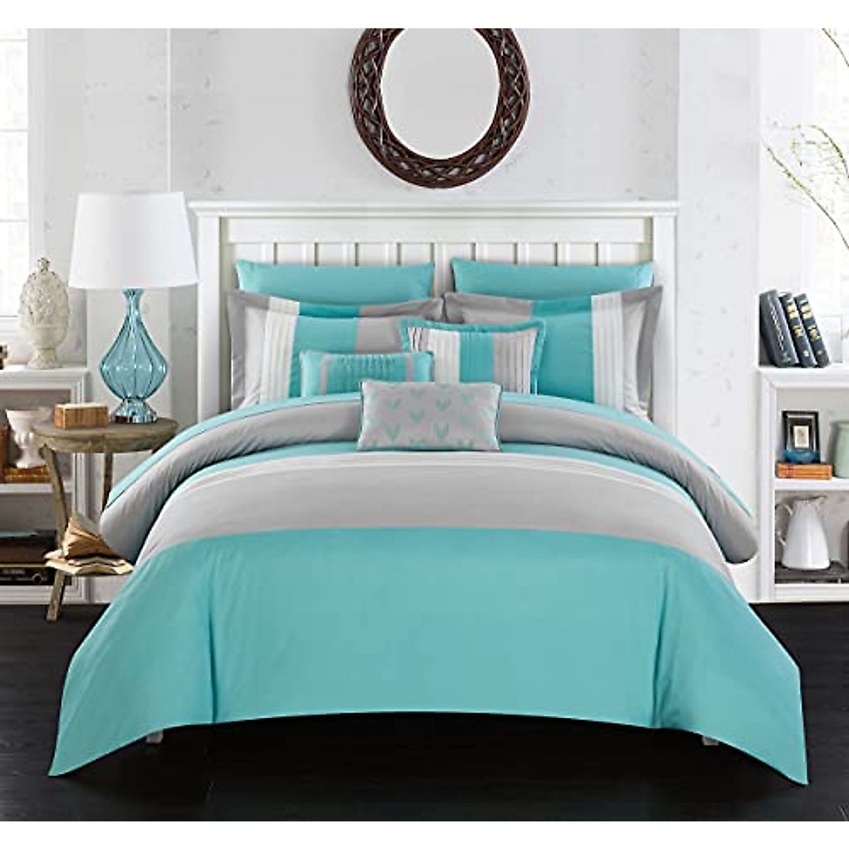 Chic Home 10 Piece Ayelet Comforter Set, King, Turquoise