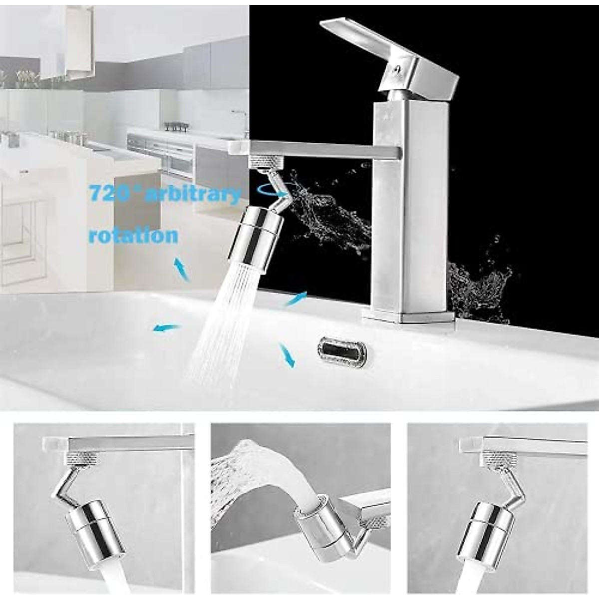 2 Pack 720 Degree Swivel Faucet Aerator, Large-Angle Rotating Splash Filter Faucet, Dual-Function 2-Flow Sprayer Faucet Head, Big Angle Sink Sprayer Attachement-15/16 Inch-27UNS Male Thread Faucet