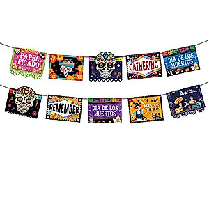 Day of the Dead Decoration Dia de los Muertos Banner Cinco De Mayo Door Porch Banner Sign Halloween Sugar Skull Party Hanging Decor Sugar Skulls and Skeletons Mexican Days of the Dead Party Decoration