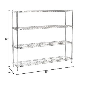 Nexel 14" x 72" x 63", 4 Tier Adjustable Wire Shelving Unit, NSF Listed Commercial Storage Rack, Chrome Finish, leveling feet