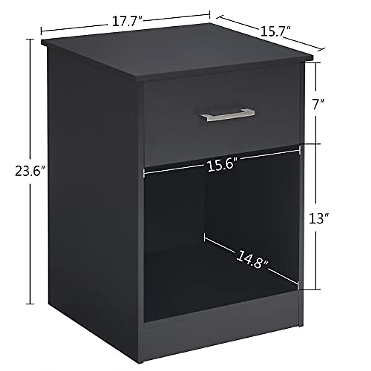 Reettic Wooden Nightstand Set of 2, End Table with Sliding Drawer and Opening Shelf, Sofa Bedside Table for Bedroom, Black RCTG101B02