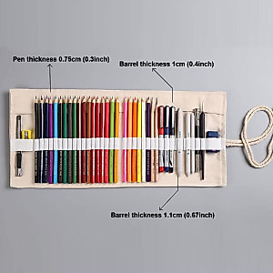Misgirlot Pencil Roll Wrap,Drawing Coloring Canvas Pencil Roll 36/48/72 Slots Artist Pencil Wrap (Pencils Are NOT Included) Pencils Pouch Case Canvas Stationery(Natural Style,72 Slots)