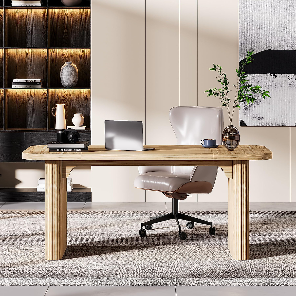 Tribesigns 62-Inch Executive Desk, Large Computer Office Desk, Modern Office Desks & Workstations with Double Pedestal, Writing Table Work Desk for Home Office (Easy to Assemble) (Natural)