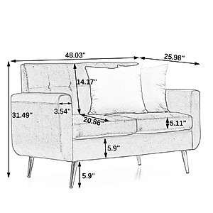 48" W Loveseat Sofa, Mid Century Modern Decor Love Seat Couches for Living Room, Button Tufted Upholstered Small Couch for Bedroom, Solid and Easy to Install Love Seats Furniture (Pink)