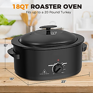 8 QT Electric Roaster Oven with Self-Basting Lid, Turkey Roaster Oven with Defrost Warm Function, Removable Pan and Rack, Black