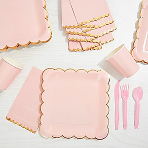 50 Pack Pink Paper Dinner Napkins with Gold Foil Scalloped Edges for Birthday Party, Wedding (3-Ply, 4 x 8 In)
