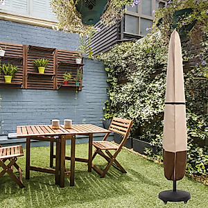 SUPERJARE Patio Umbrella Cover with Rod for 7 to 11 Ft Umbrellas & 15 Ft Double-Sided Umbrellas, 600D Protective Waterproof Cover with Zipper, Beige & Brown