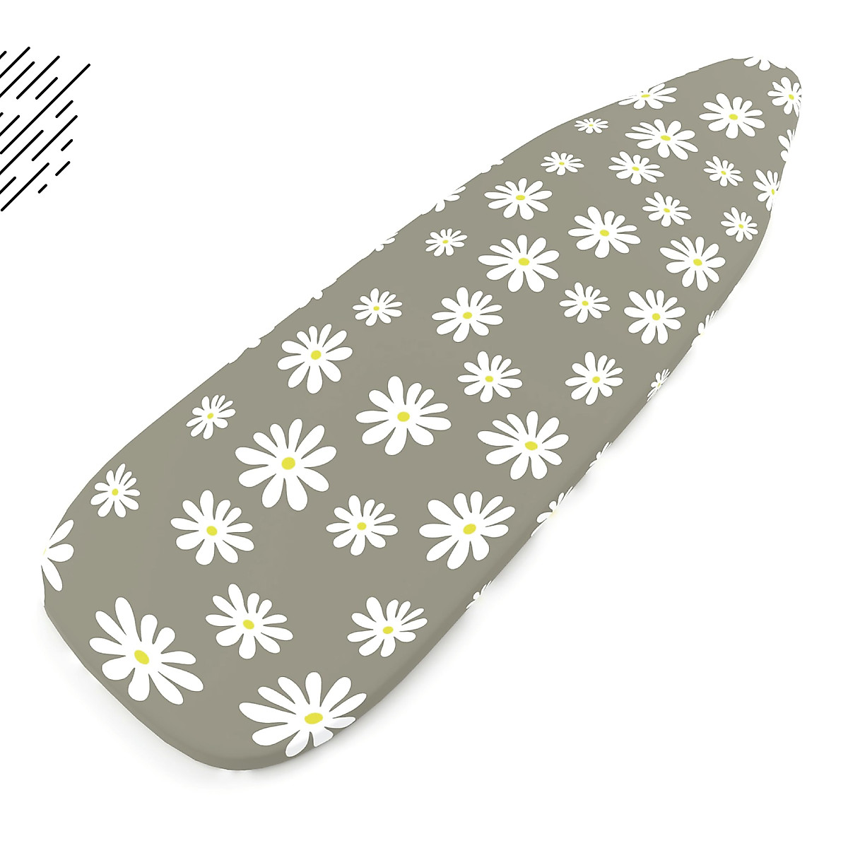 Encasa Ironing Board Covers (14 x 42 inch) Drawstring Tightening with Thick 3 mm Felt Padding, Easy Fit, Scorch Resistant, Printed - Daisy Grey