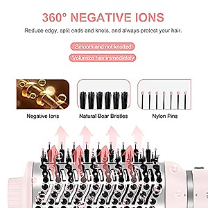 Hair Dryer Brush Set, IG INGLAM 4 in 1 Blowout Brush, Negative Ion Detachable Hair Dryer & Styler Volumizer Hot Air Hair Dryer Brush with 2 Styling Brush Heads, Pink
