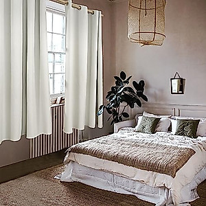 QUEMAS Linen Blackout Curtains for Bedroom 63 Inches Length 2 Panels, 100% Black-Out Curtains for Living Room Darkening, Thermal Insulated Soundproof Grommet Window Drapes (52 x 63 Inch, Ivory White)